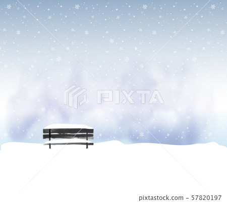 Winter landscape with old black bench in... - Stock Illustration ...