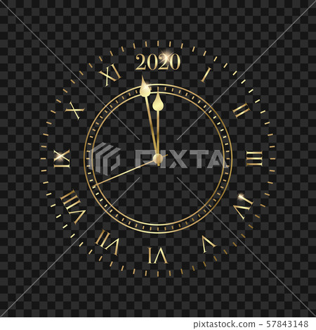 New Year 2020 clock. Golden clock with 2020... - Stock Illustration ...