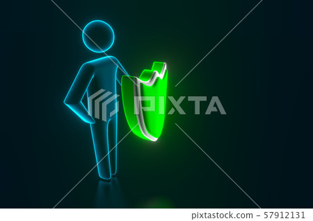 3d man businessman holds green shield . 3d... - Stock Illustration ...