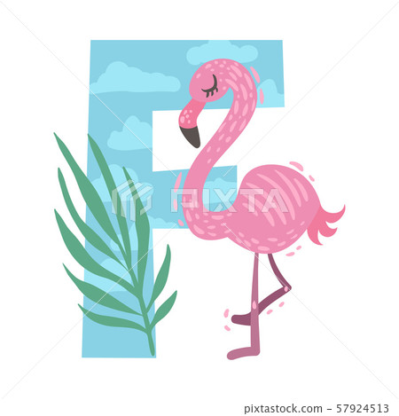 Cartoon flamingo with the letter F. Vector... - Stock Illustration ...