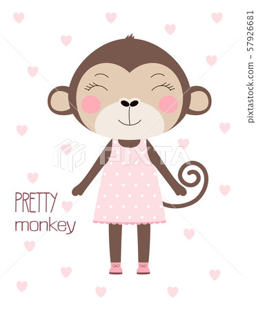 card with pretty monkey - Stock Illustration [57926681] - PIXTA
