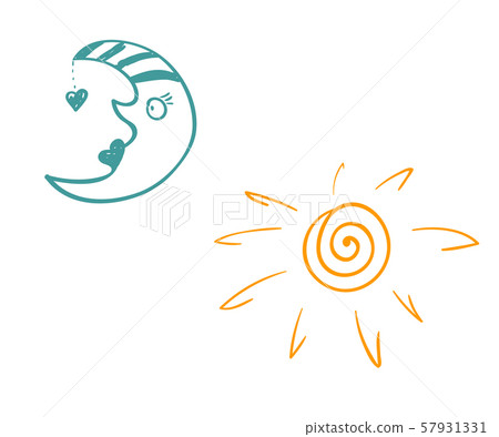 Cute and funny sun, moon doodle icons. - Stock Illustration [57931331] - PIXTA