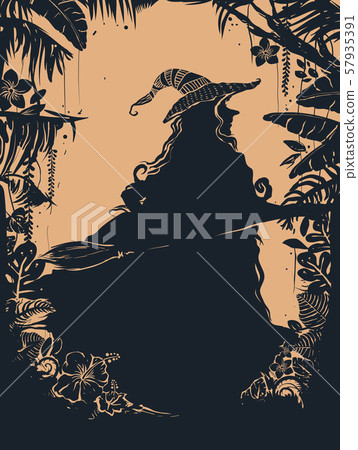 Halloween Witch Tropical Setting Illustration-插圖素材 [57935391] - PIXTA圖庫