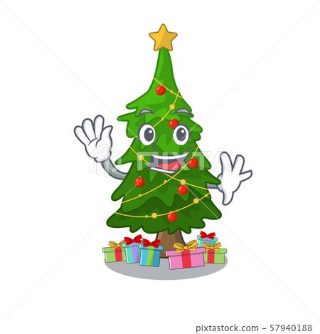 Waving christmas tree isolated with the mascot - Stock Illustration ...