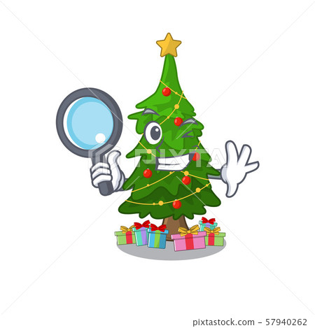 Detective christmas tree isolated with the mascot - Stock Illustration ...