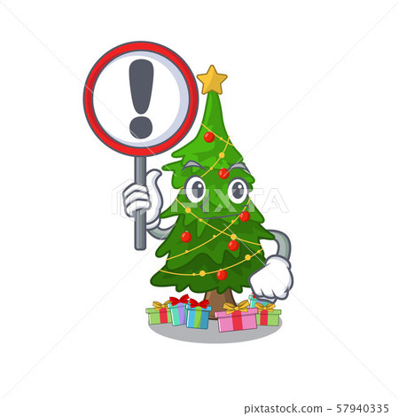 With sign christmas tree cartoon shape a character - Stock Illustration ...