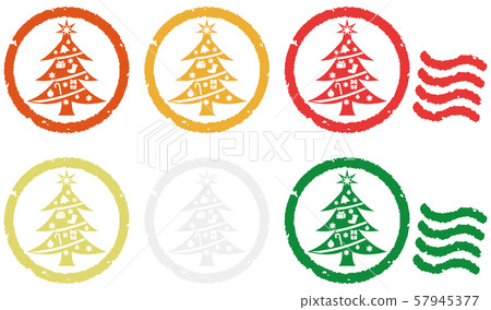 Christmas tree stamp set - Stock Illustration [57945377] - PIXTA