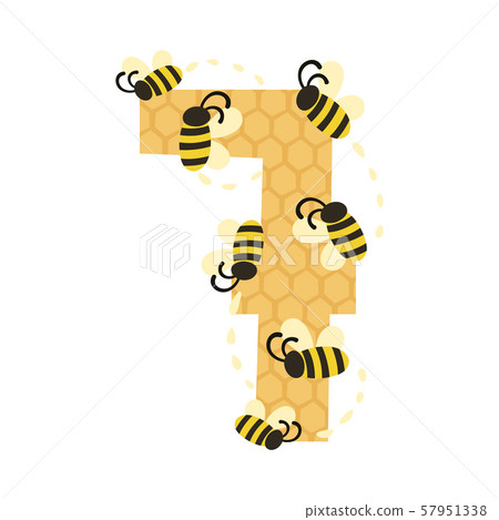 Number 7 and seven bees. Vector illustration on... - Stock Illustration [57951338] - PIXTA