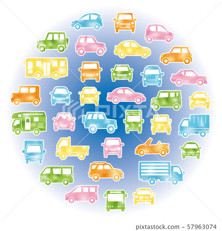 Circle icon gallery of various cars (Watercolor... - Stock Illustration ...