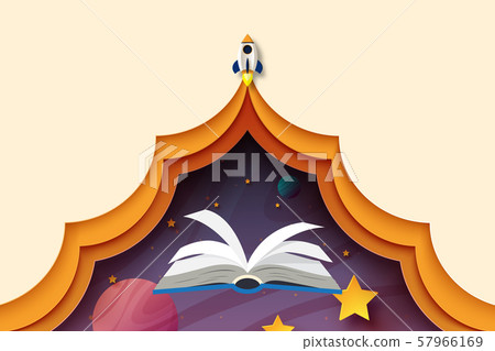 Paper art of open book and explore to outer space - Stock Illustration ...