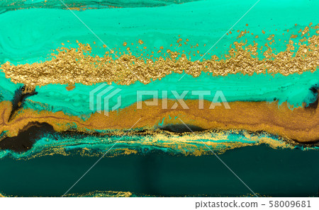 Green ink and golden glitter liquid pattern.... - Stock Illustration ...