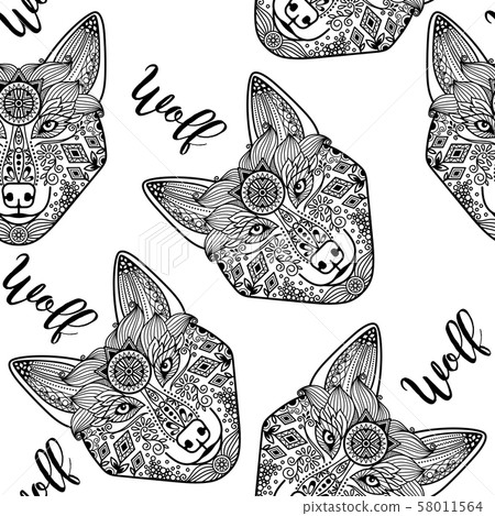 Wolf face seamless pattern - Stock Illustration [58011564] - PIXTA
