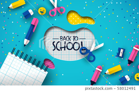 Back to school card papercut fun children supplies - Stock Illustration ...