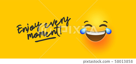 Funny yellow emoji banner enjoy every moment quote - Stock Illustration ...