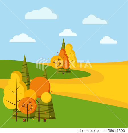 Autumn vector flat rural landscape background... - Stock Illustration ...