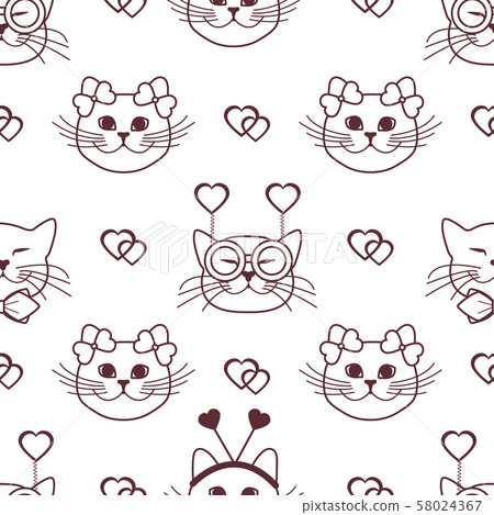 Pattern Valentine's Day. Cats, hearts. Carnival - Stock Illustration ...