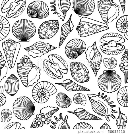 Sea shells black seamless pattern - Stock Illustration [58032210] - PIXTA