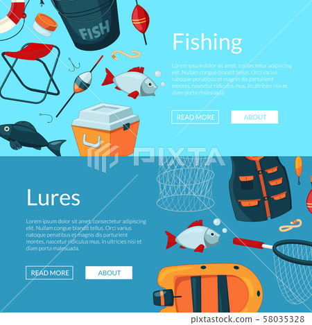 Vector banners illustration with cartoon fishing - Stock Illustration ...