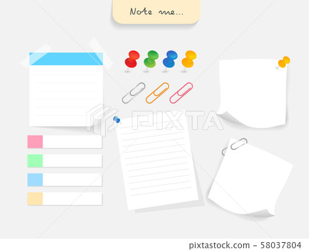 Set of different note papers with office... - Stock Illustration ...