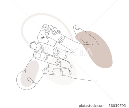 One line drawing of father giving hand to his - Stock Illustration ...