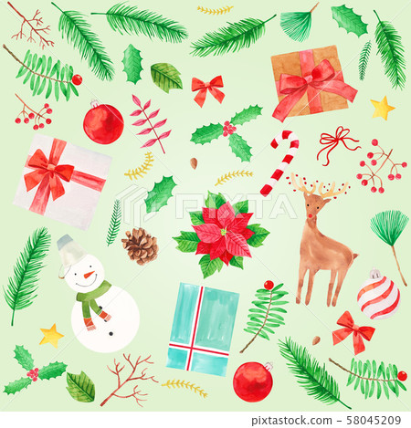 Christmas Objects Watercolor - Stock Illustration [58045209] - PIXTA