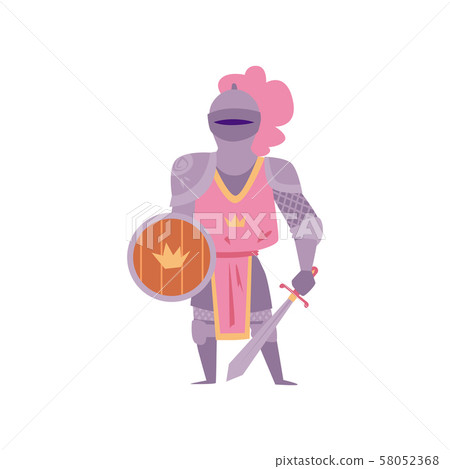 Cartoon woman knight in pink metal armor with... - Stock Illustration ...