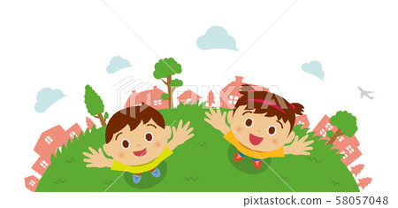 Viewed from above (overhead view) Children... - Stock Illustration ...