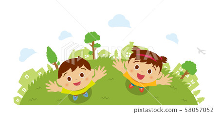 Viewed from above (overhead view) Children... - Stock Illustration ...