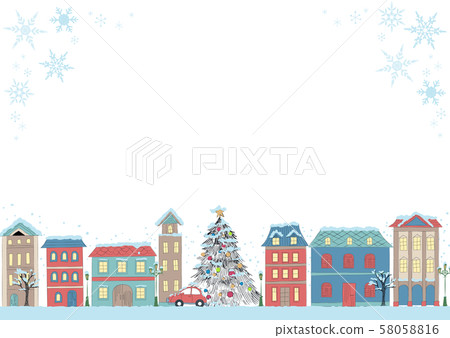 Hand-drawn Christmas townscape, white... - Stock Illustration [58058816 ...