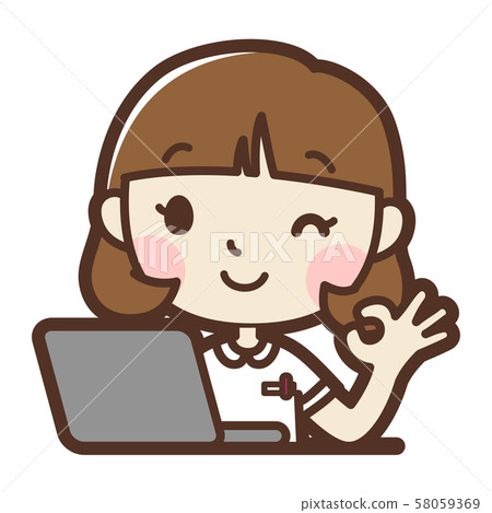 Female nurse using a personal computer OK sign - Stock Illustration ...