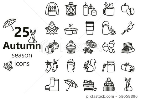 Icons set of Autumn season outline, white and - Stock Illustration ...