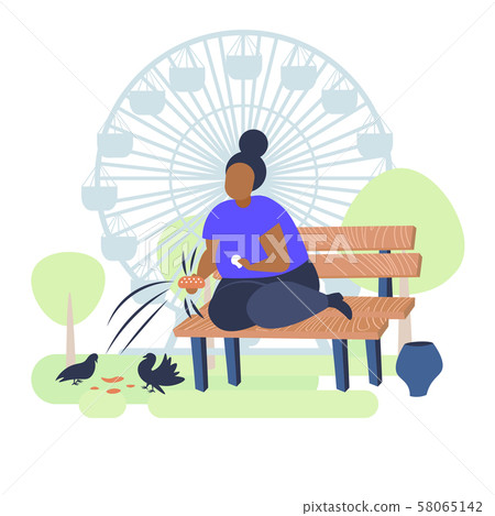 fat obese woman holding bread and feeding flock... - Stock Illustration ...