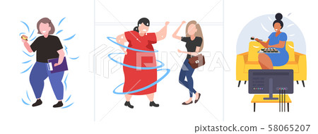 set fat obese people in different poses... - Stock Illustration ...