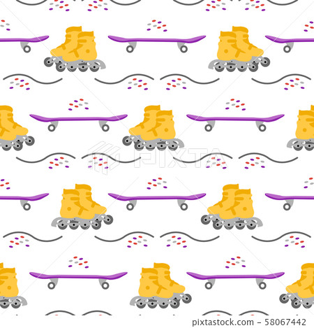 Vector seamless pattern Rollers, skateboard Sport - Stock Illustration ...