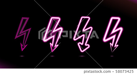 Set Flash lightnings pink glowing neon lamp icon - Stock Illustration ...