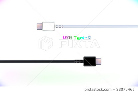 Set USB type-C realistic black and white cable - Stock Illustration ...