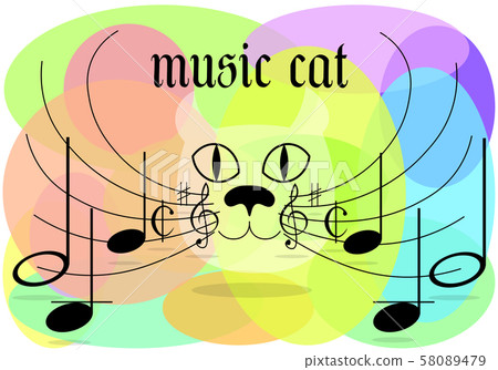 color classic music logo cat with notes on a... - Stock Illustration ...