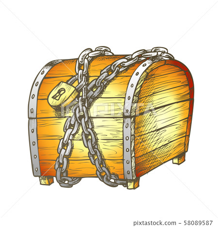 Treasure Chest Protected Metal Chain Color Vector - Stock Illustration ...