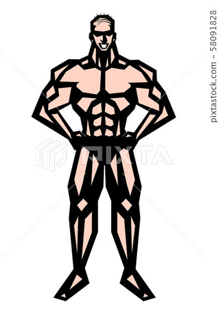 Bald, muscle, body building, macho, pose, full... - Stock Illustration ...