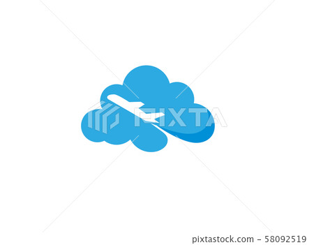flying plane across a big cloud logo design... - Stock Illustration ...