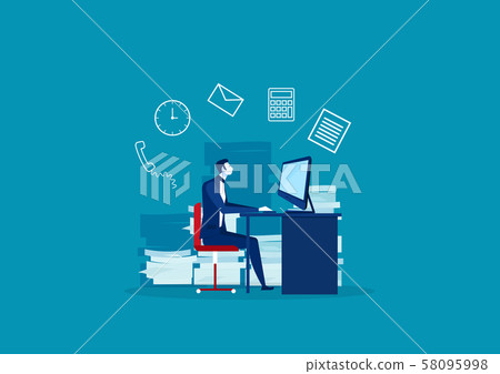 Busy time of businessman in hard working. A lot... - Stock Illustration ...