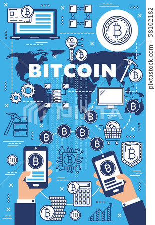 Cryptocurrency, bitcoin, bank payment and exchange - Stock Illustration ...