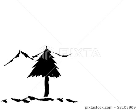 Winter tree snow mountain illustration ink gray... - Stock Illustration ...