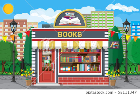 Bookstore shop exterior. Books shop brick building - Stock Illustration ...