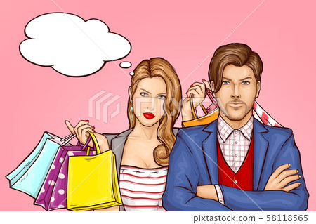 Couple returning from shopping cartoon vector - Stock Illustration ...