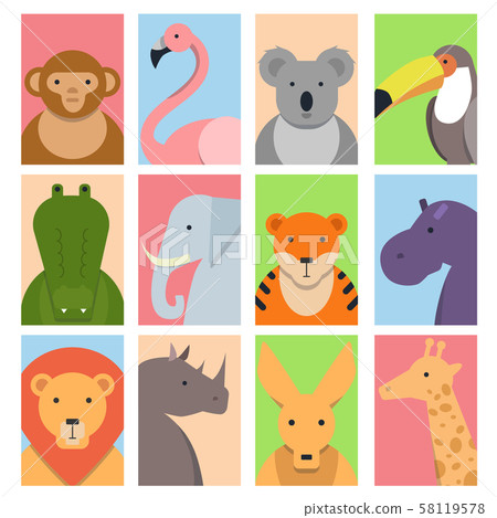 Cute square avatars with wild animals - Stock Illustration [58119578 ...
