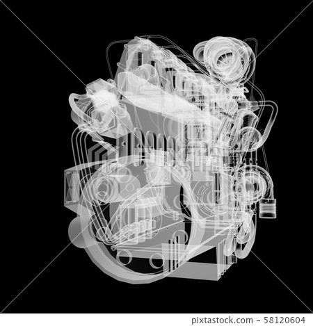 Internal combustion engine X-Ray style - Stock Illustration [58120604 ...