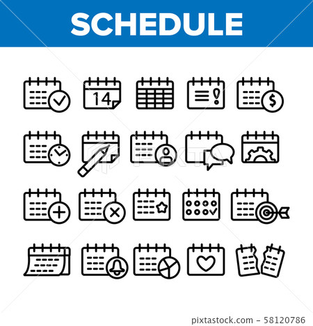 Schedule Collection Elements Icons Set Vector - Stock Illustration ...