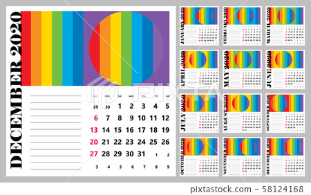 Creative calendar 2020 with rainbow design,... - Stock Illustration ...