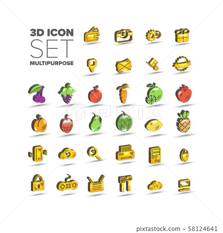 Three dimensional multipurpose icon set - Stock Illustration [58124641 ...